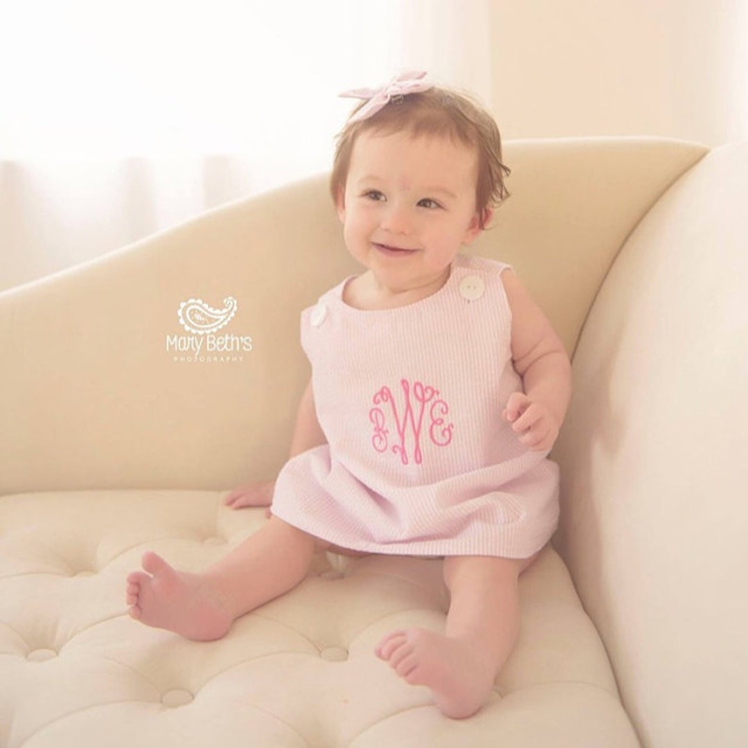 Girls A-line Seersucker Dress, Classic Pink Jumper or Boys Romper Jon ...