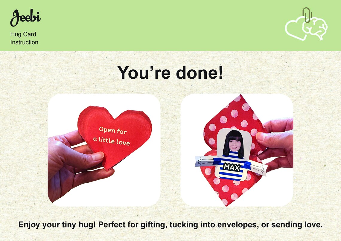 DIY Photo Hug Card Template • Printable Pop-up Heart (digital Download ...