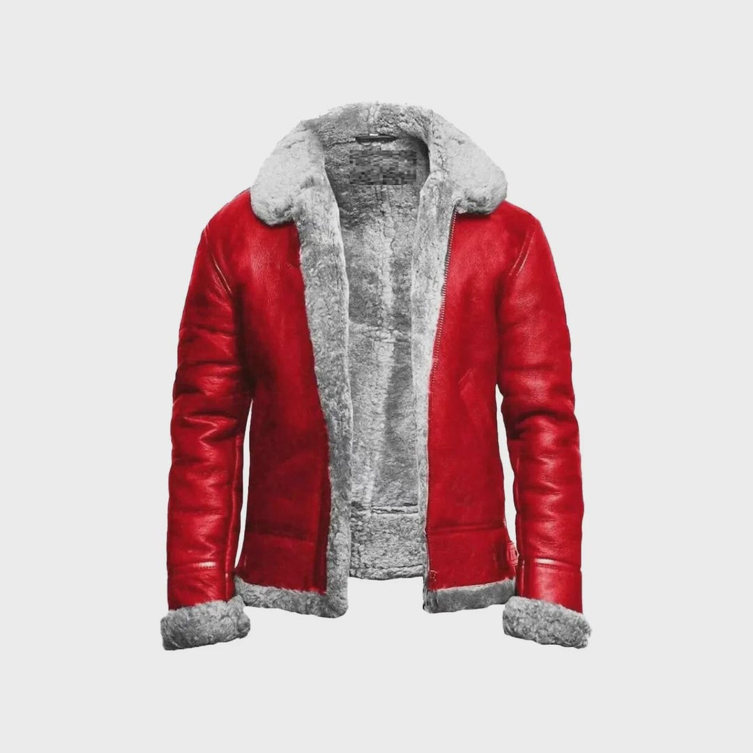 Men’s Red Sheepskin Aviator Jacket – Lambskin Leather, Fur Lined Bomber ...