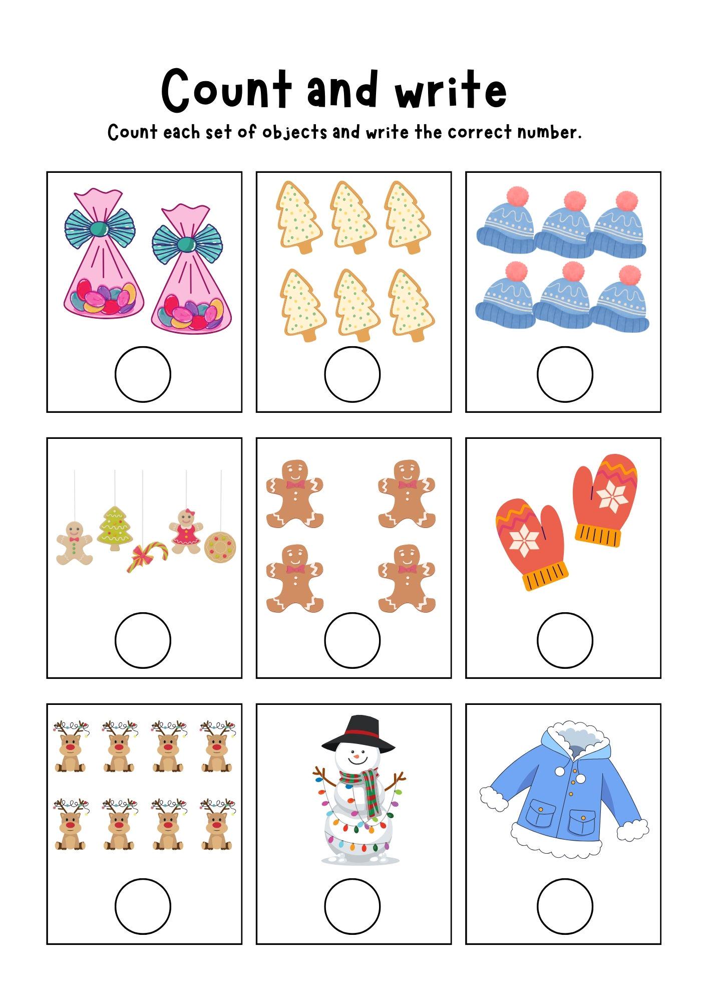 30 Christmas Counting Worksheets for Preschool, Numbers 1–10, Counting ...
