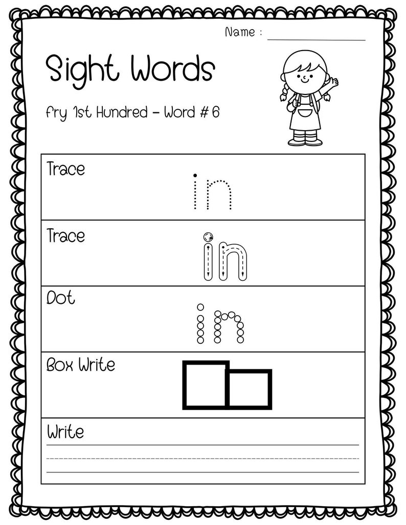 100 Printable Sight Word Worksheets, Fry’s First 100 Words, Handwriting ...