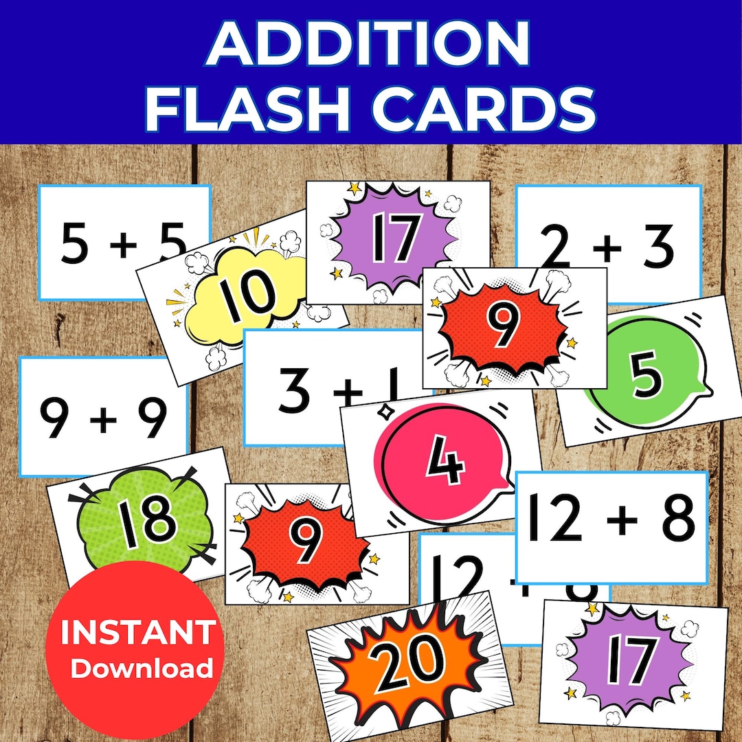 Addition Flashcards 0-20, Addition Flash Cards, Kindergarten, First ...