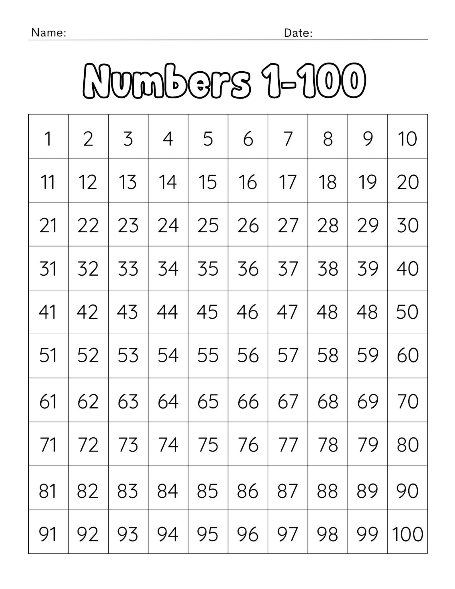 12 Printable Missing Numbers Chart 1–100, Counting to 100, Kindergarten ...