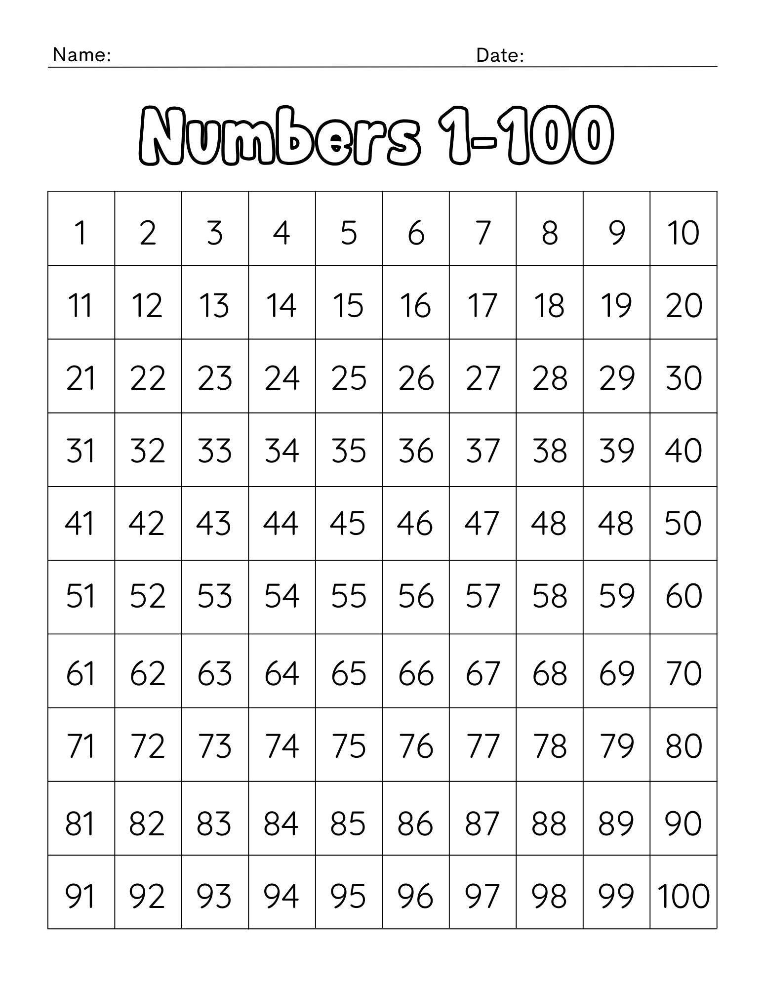 12 Printable Missing Numbers Chart 1–100, Counting to 100, Kindergarten ...