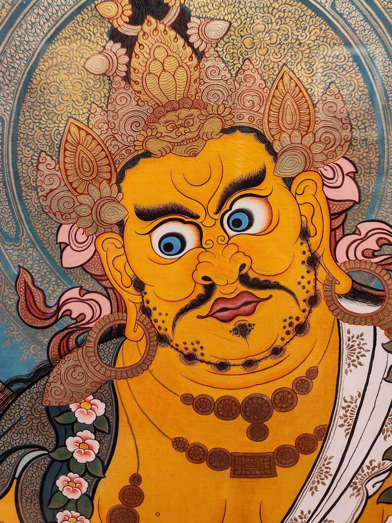 Hand Painted 24k Gold Dzambala Thangka, Tibetan God of Wealth Buddhist ...