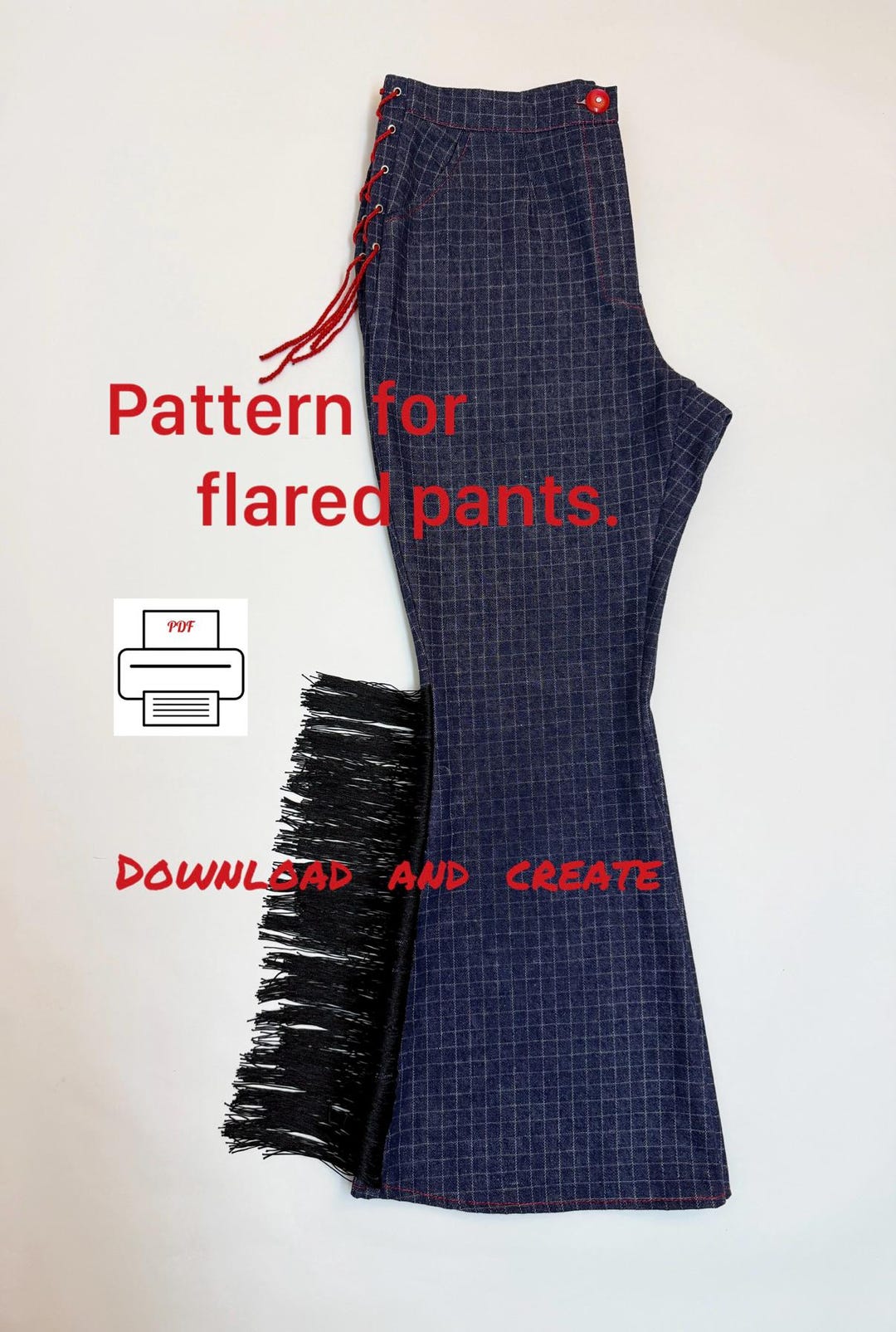 PDF Pattern for Flared Pants With Lacing on the Sides | Pants Pattern ...