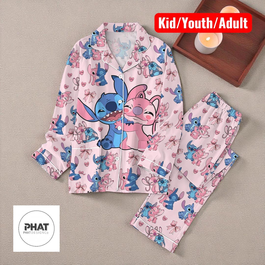 Stitch and Angel Pajamas Set, Disney Xoxo Holiday Pjs, Valentine’s Day ...