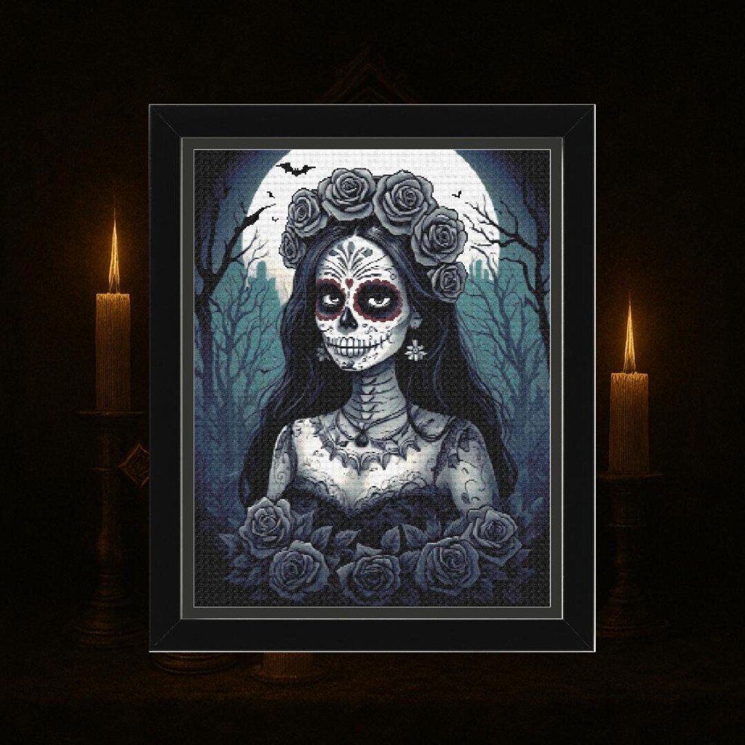 Gothic Calavera With Moon and Roses La Catrina Cross Stitch Pattern Dia ...