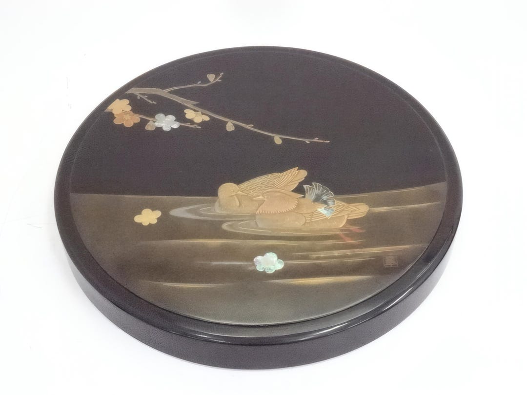 Japanese Vintage Wajima Lacquer Tea Box "wajima-nuri" Maki-e Mandarin ...
