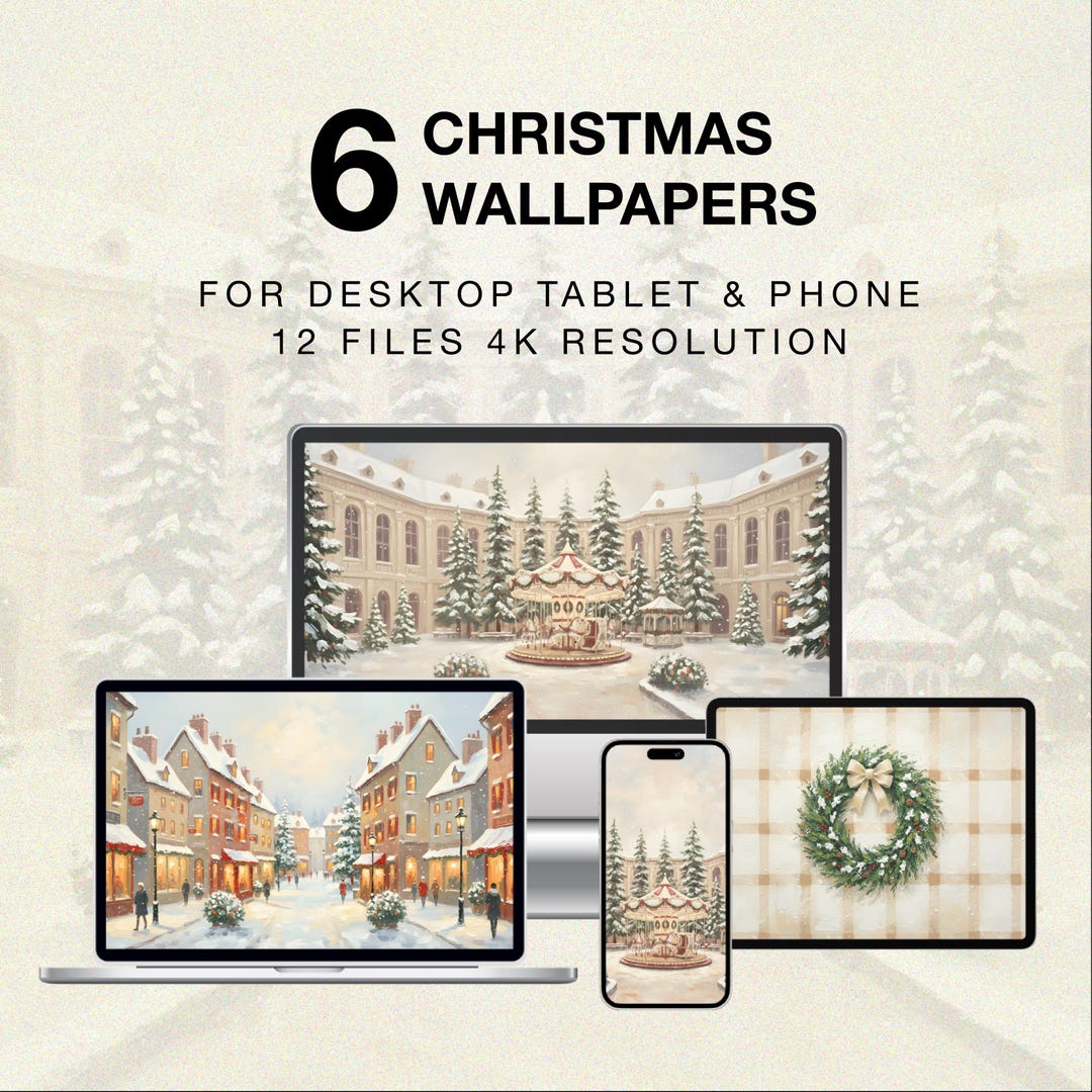 Winter Village Christmas Wallpaper Set | Cozy Phone, Desktop (digital ...