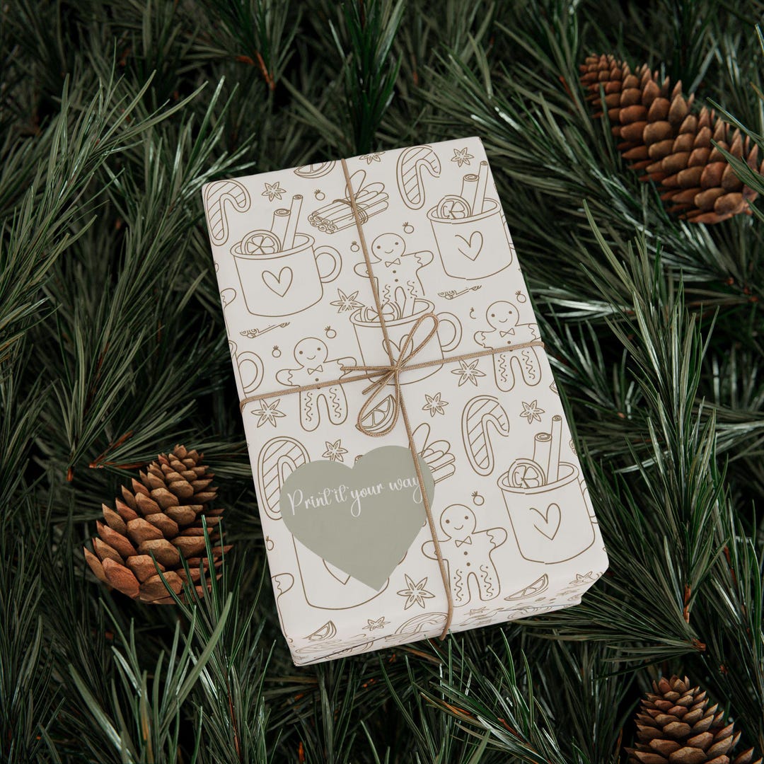 Neutral Holiday Doodles Wrapping Paper | Roll - Etsy