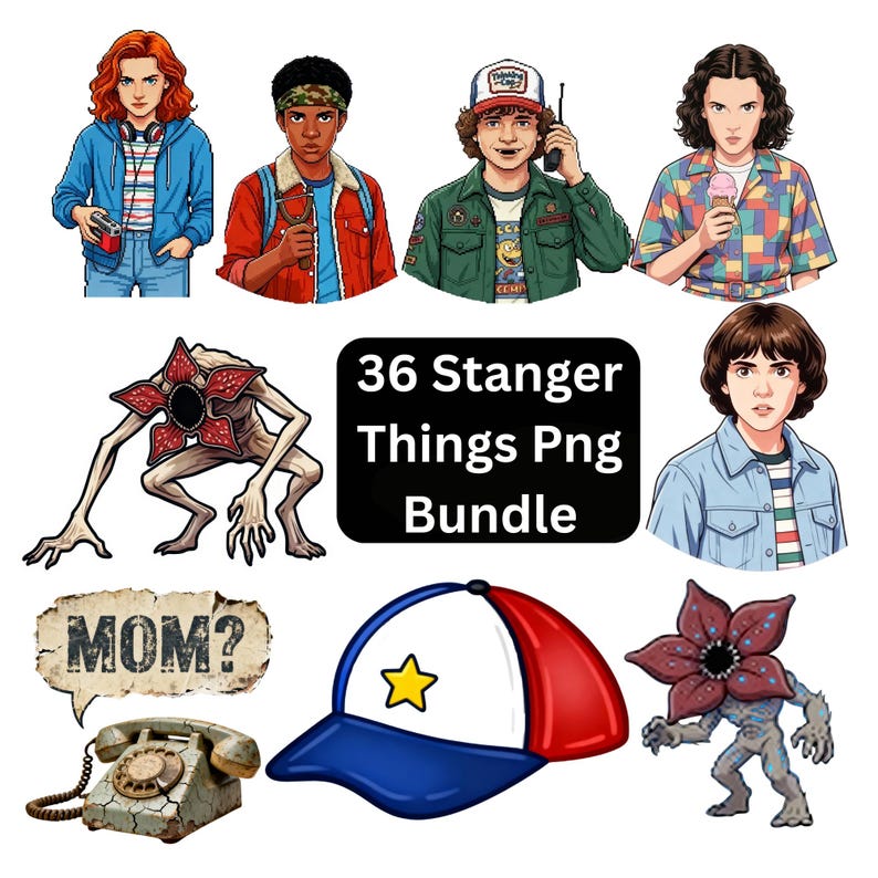 Paquete de 36 personajes PNG de Stranger Things, Chibi Eleven, Eleven ...