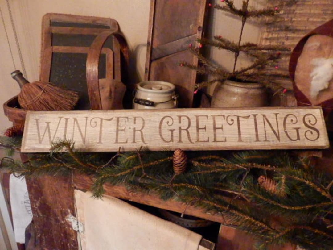 Primitive - Winter Greetings - Handpainted Sign - Nice Early Look ...
