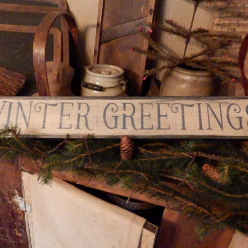 Primitive Winter Greetings Handpainted Sign Nice Early - Etsy