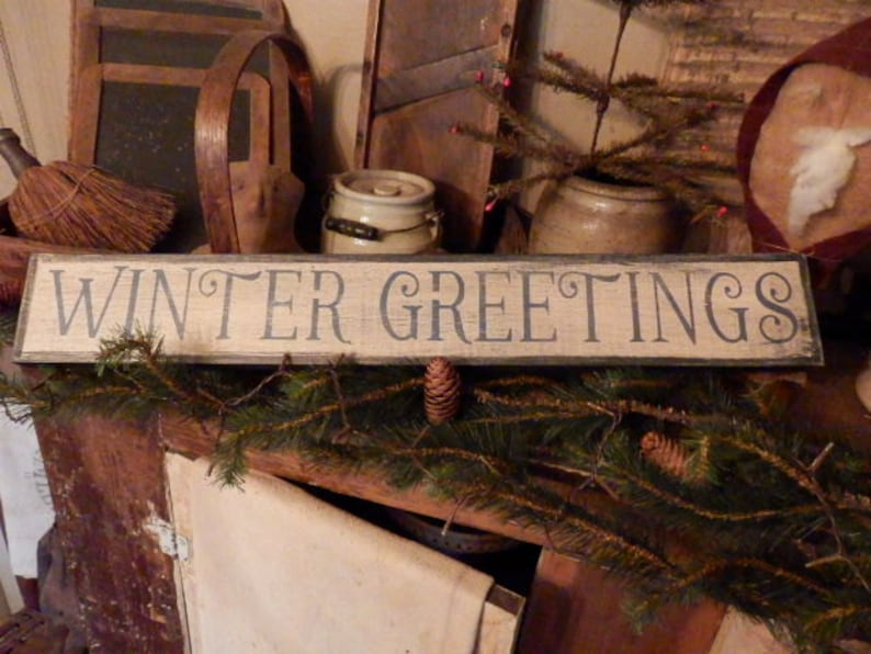 Primitive - Winter Greetings - Handpainted Sign - Nice Early Look ...