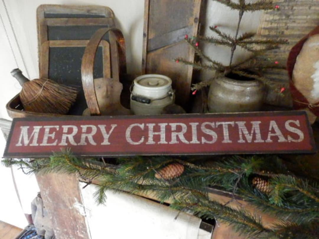 Primitive - Merry Christmas - Handpainted Distressed Holiday Sign ...