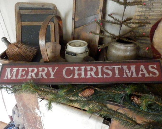 Primitive Merry Christmas Handpainted Distressed Holiday Sign Awesome ...