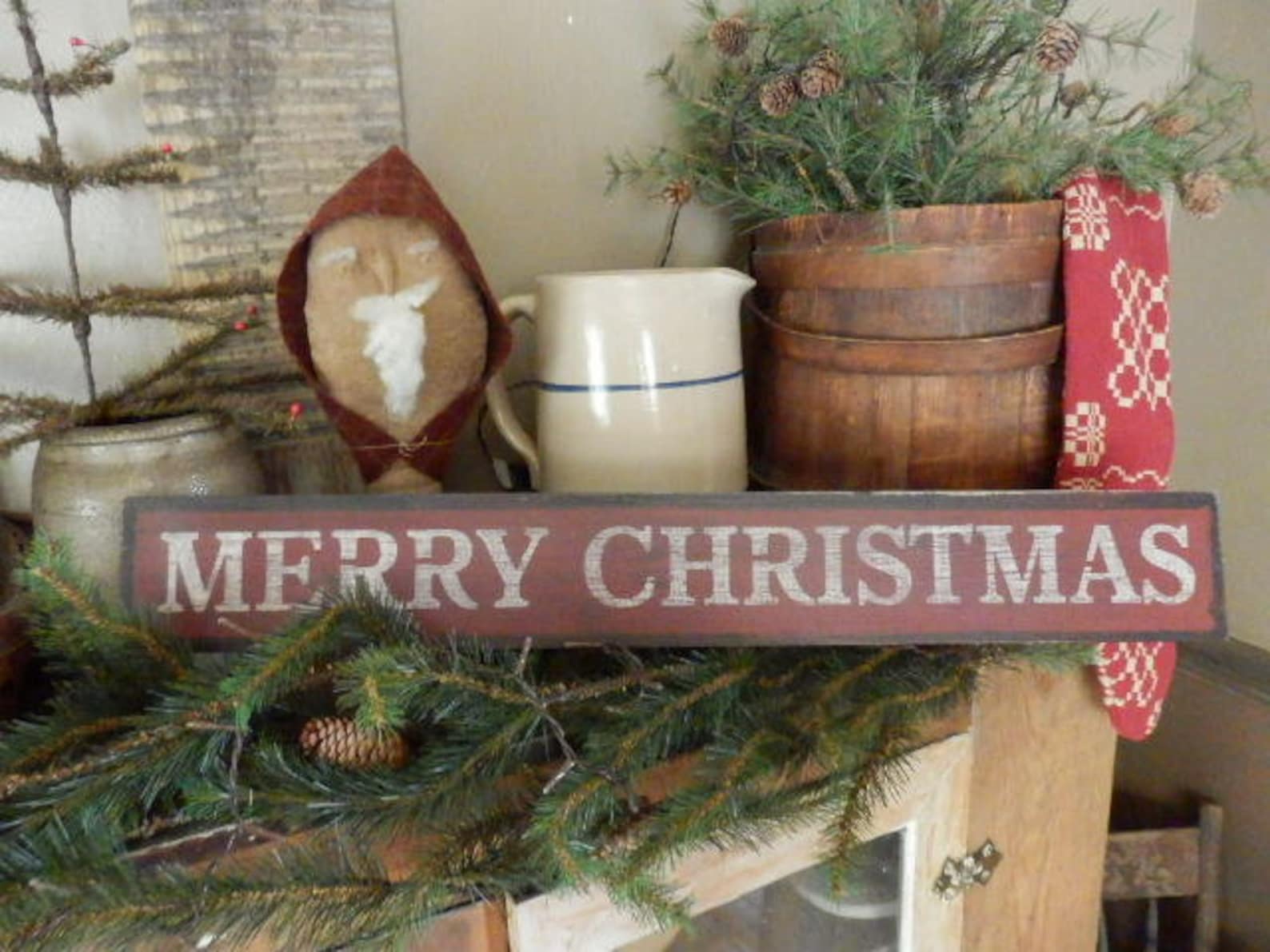 Primitive - Merry Christmas - Handpainted Distressed Holiday Sign ...