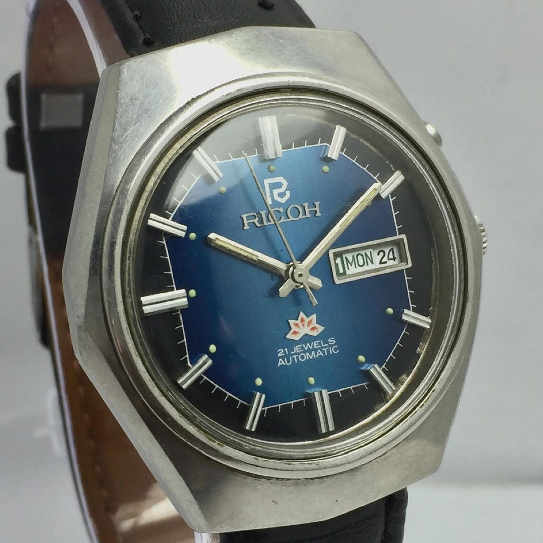 Vintage Ricoh Automatic 61591A Men’s Watch Blue Dial Day/date Japan - Etsy