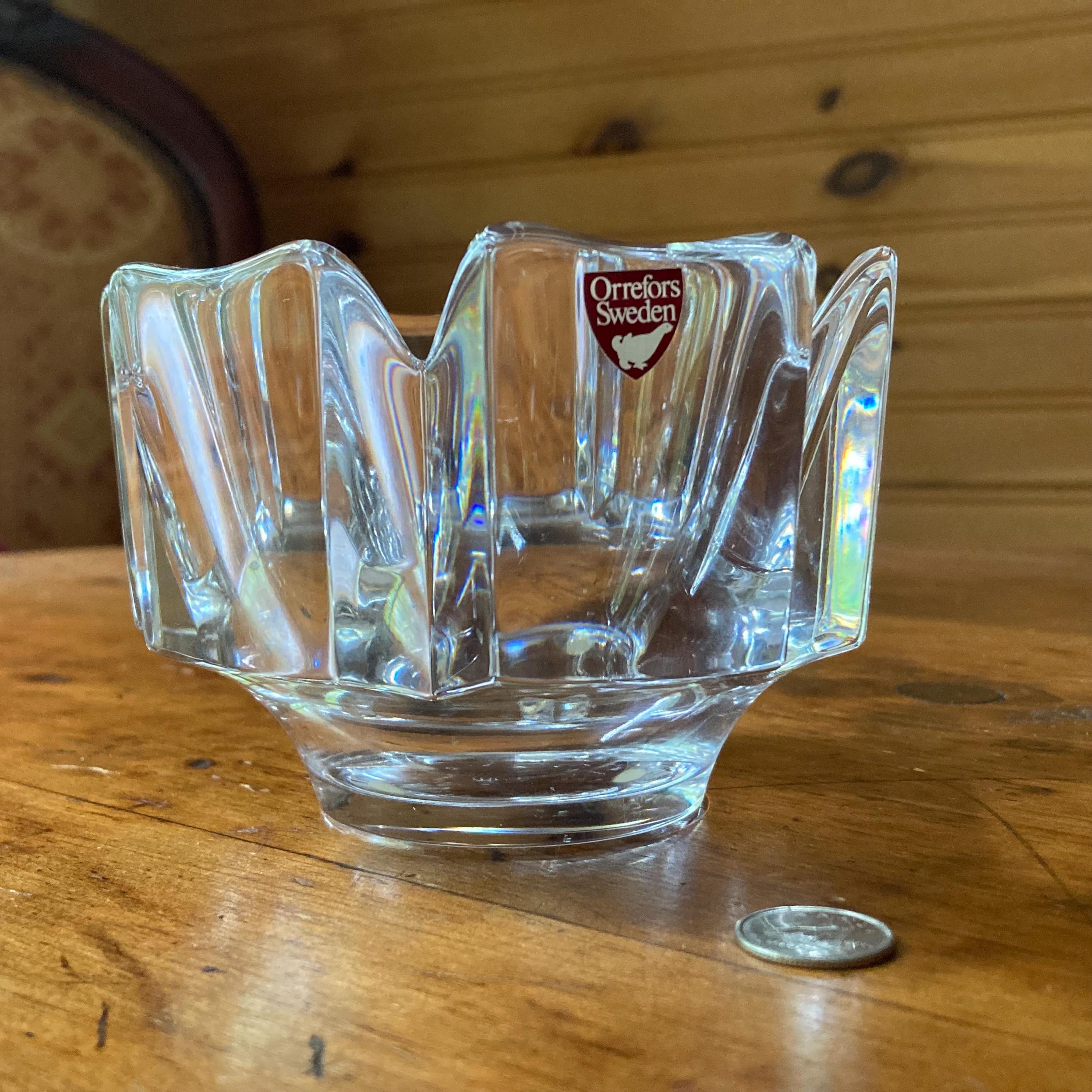 ORREFORS Corona Crystal Bowl, Design by Lars Hellsten, Signed With ...
