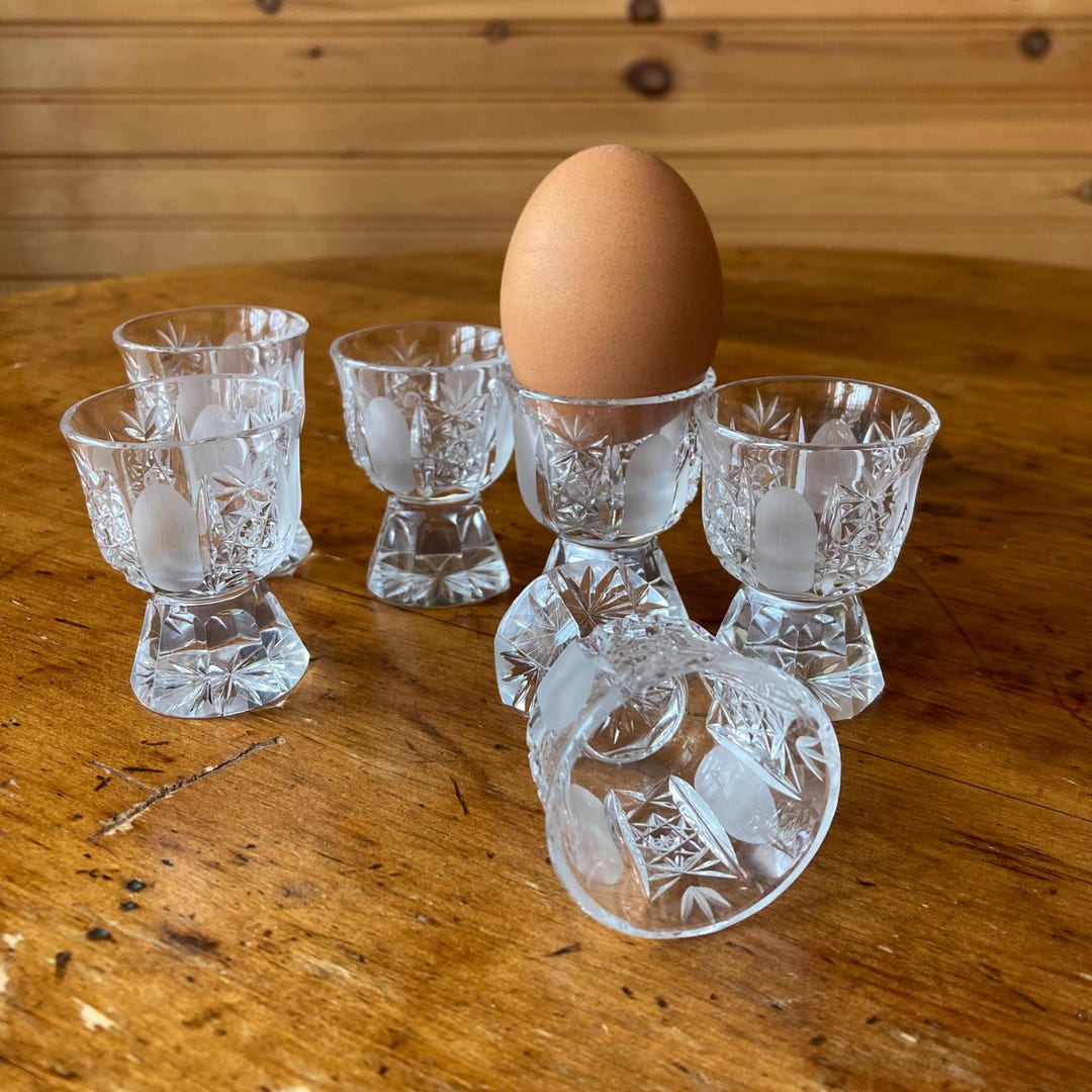 Set of SIX Cut Crystal Eggs Cups, Easter Gift, Vintage Glass Egg ...