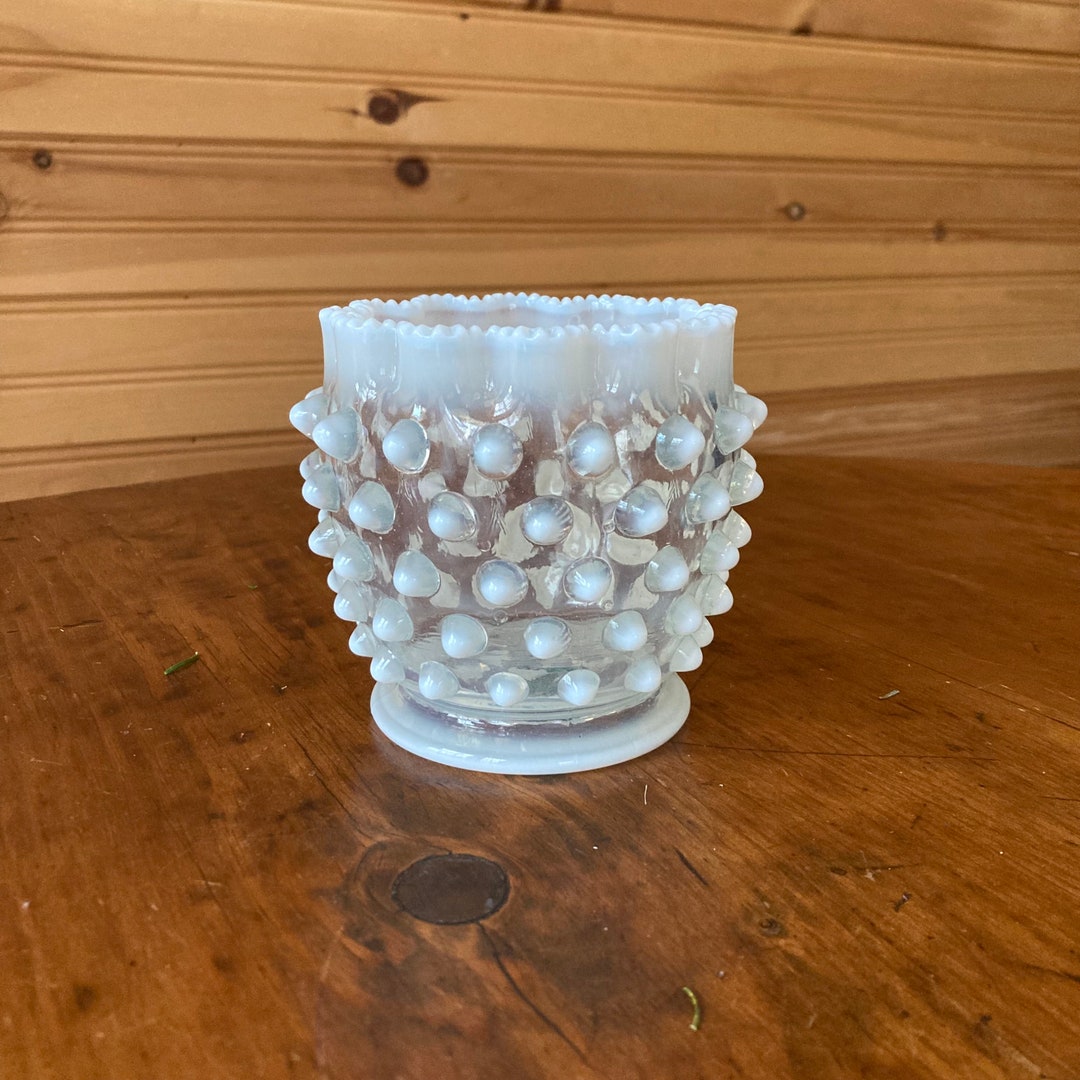 Antique Elson Glass Hobnail Dew Drop White Opalescent Spooner Open ...