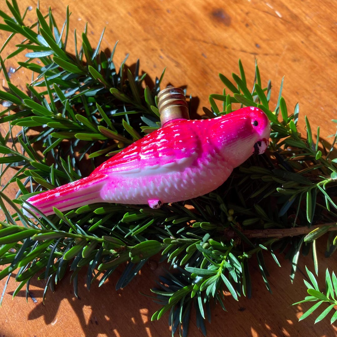 Vintage Bird Christmas Light Bulb Hand Painted Hot Pink Budgie Figural ...