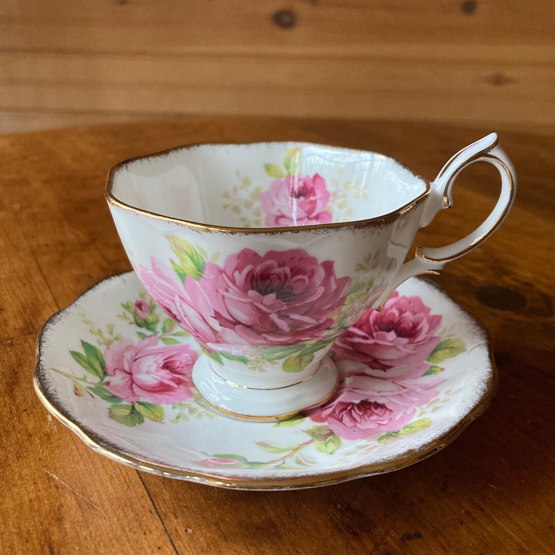American Beauty Royal Albert Pink Roses Footed Teacup and Saucer ...