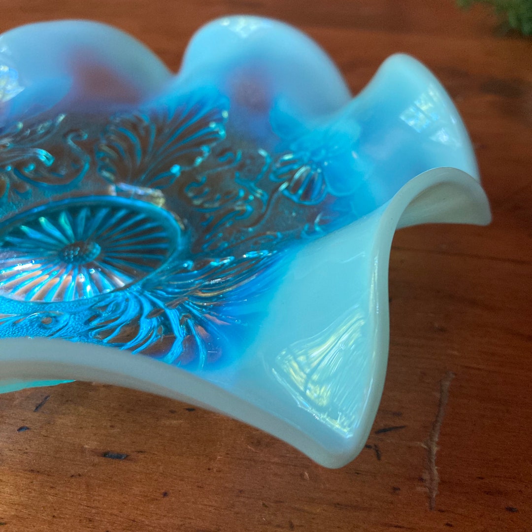 Antique Pearline Opalescent Blue Glass Dish Brides Bowl Victorian Glass ...