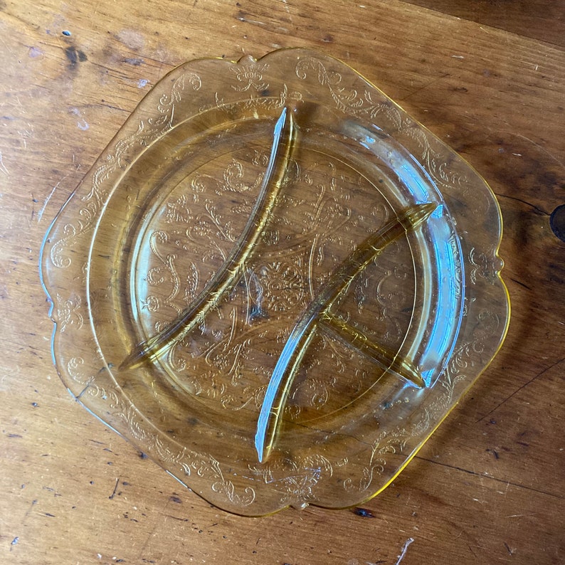 Vintage Divided Yellow Amber "golden Glow" Madrid Pattern Depression ...