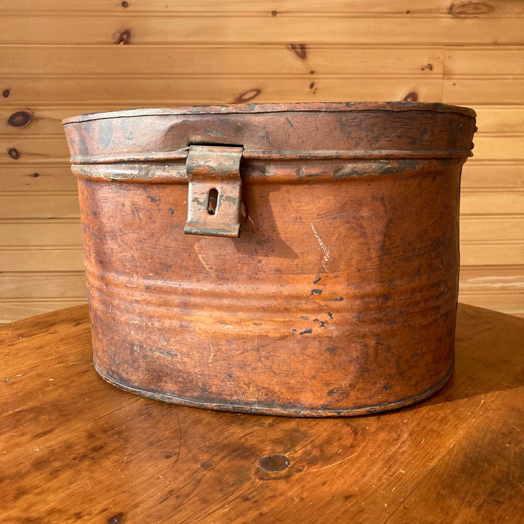 Antique Victorian Toleware Metal Hat Box Original Paint Industrial ...