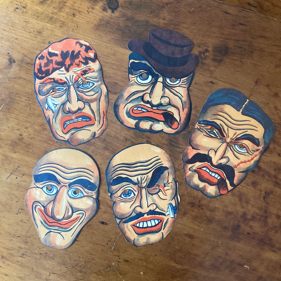 Set of 5 HALLOWEEN PAPER MASKS 1940's Vintage Grocery Store Masks, Made ...