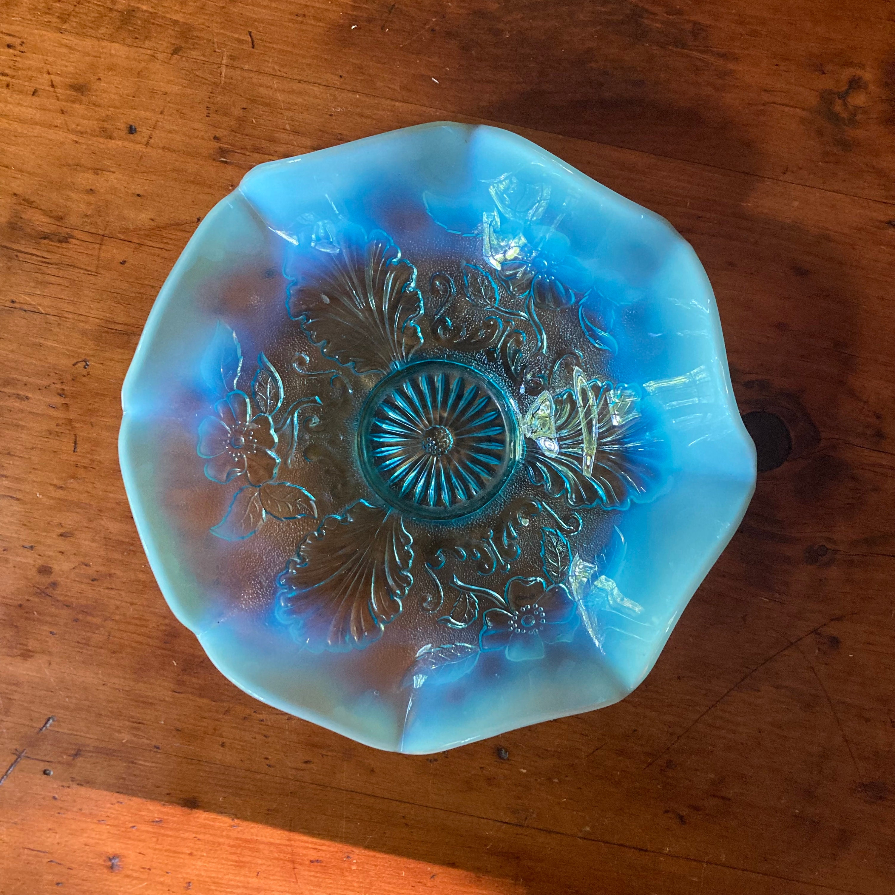 Antique Pearline Opalescent Blue Glass Dish Brides Bowl Victorian Glass ...