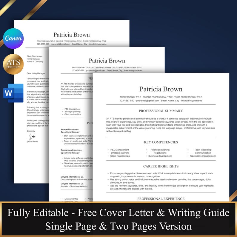 Ats-friendly Resume Template | Editable in Canva & Word | Modern ...