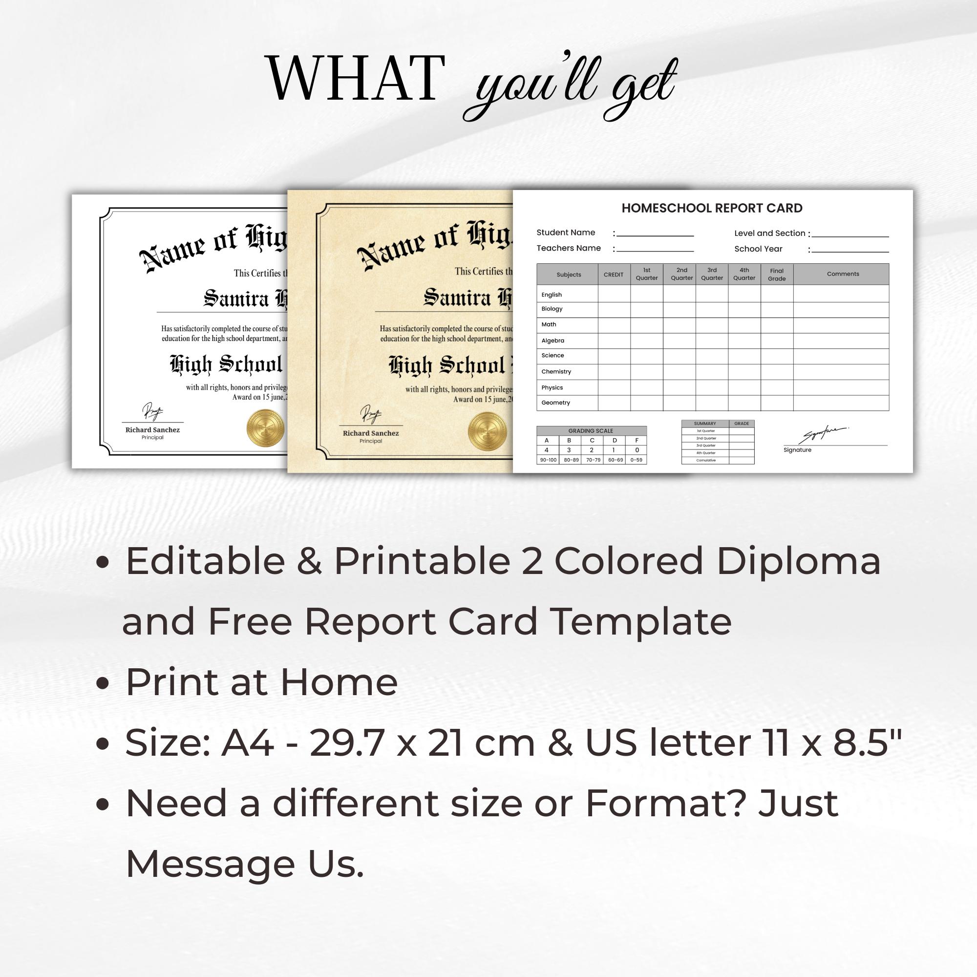 Editable Homeschool Diploma Template - Homeschool Report Card Printable ...