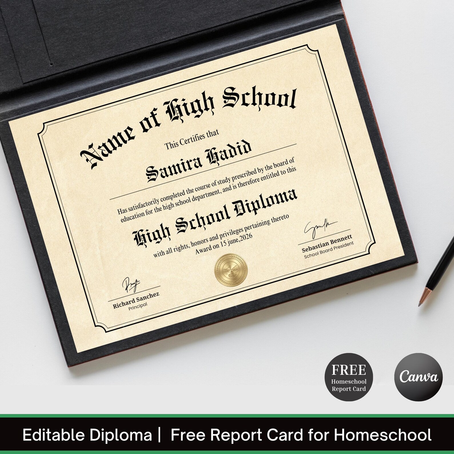 Editable Homeschool Diploma Template - Homeschool Report Card Printable ...
