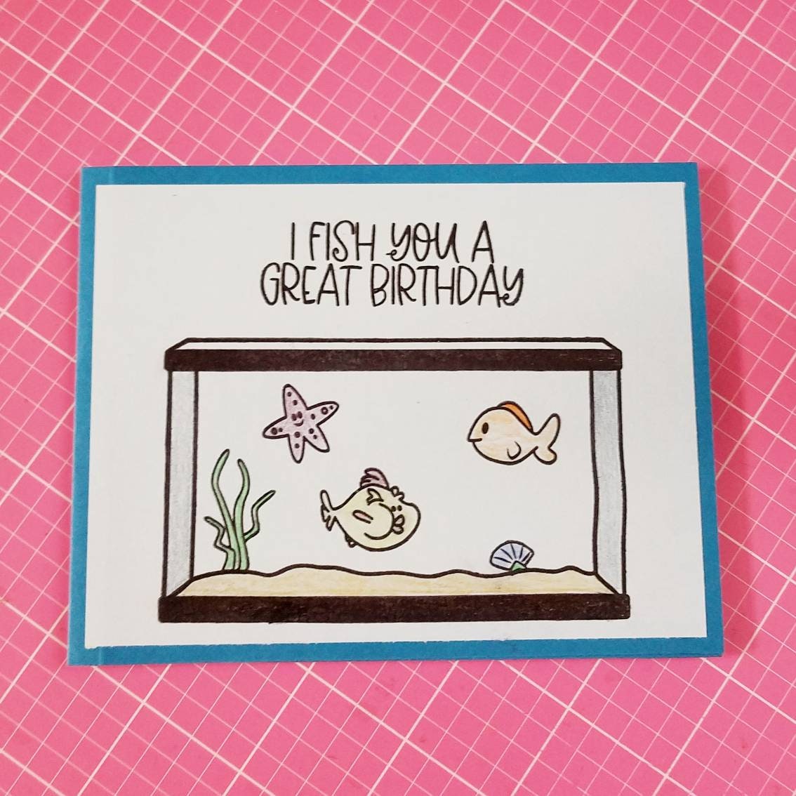 Handmade Birthday Card Fish Tank Fishes Birthday wishes | Etsy