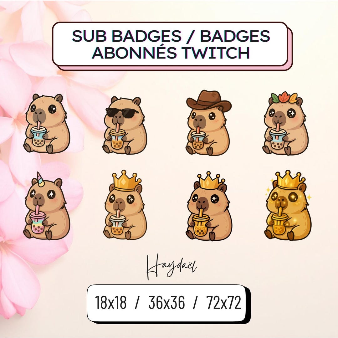 Twitch Subscriber Badges Capybara Kawaii / SUB Badges in Formats 18x18 ...