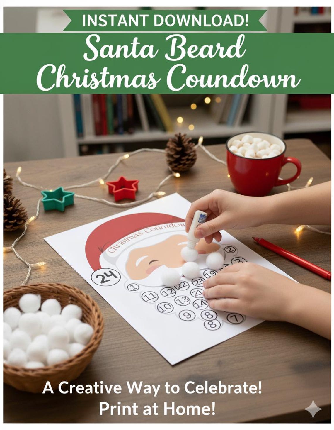 Santa Beard Christmas Countdown Printable: Kids Advent Calendar (PDF ...