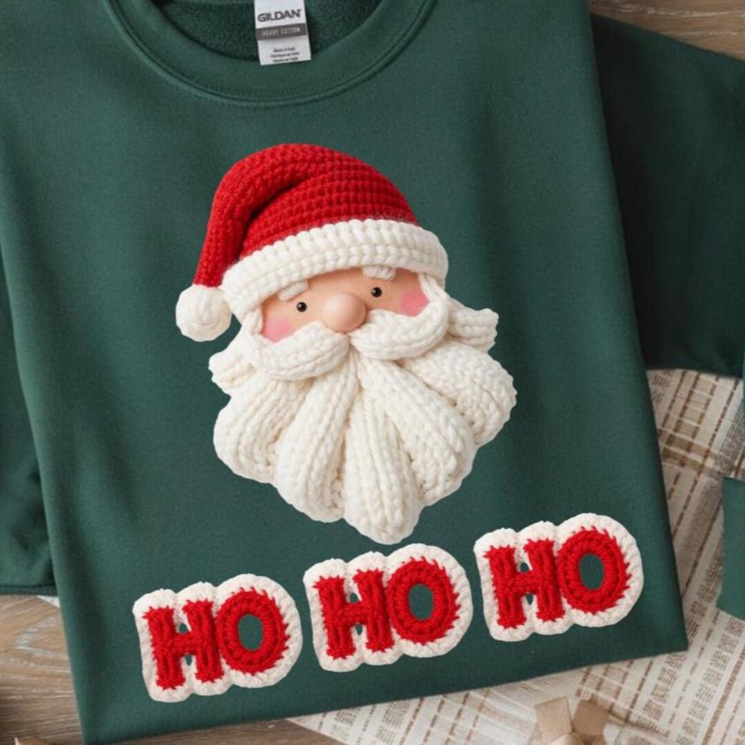 Santa Face Png, Crochet Christmas Shirt, Faux Embroidery Png, Cozy ...