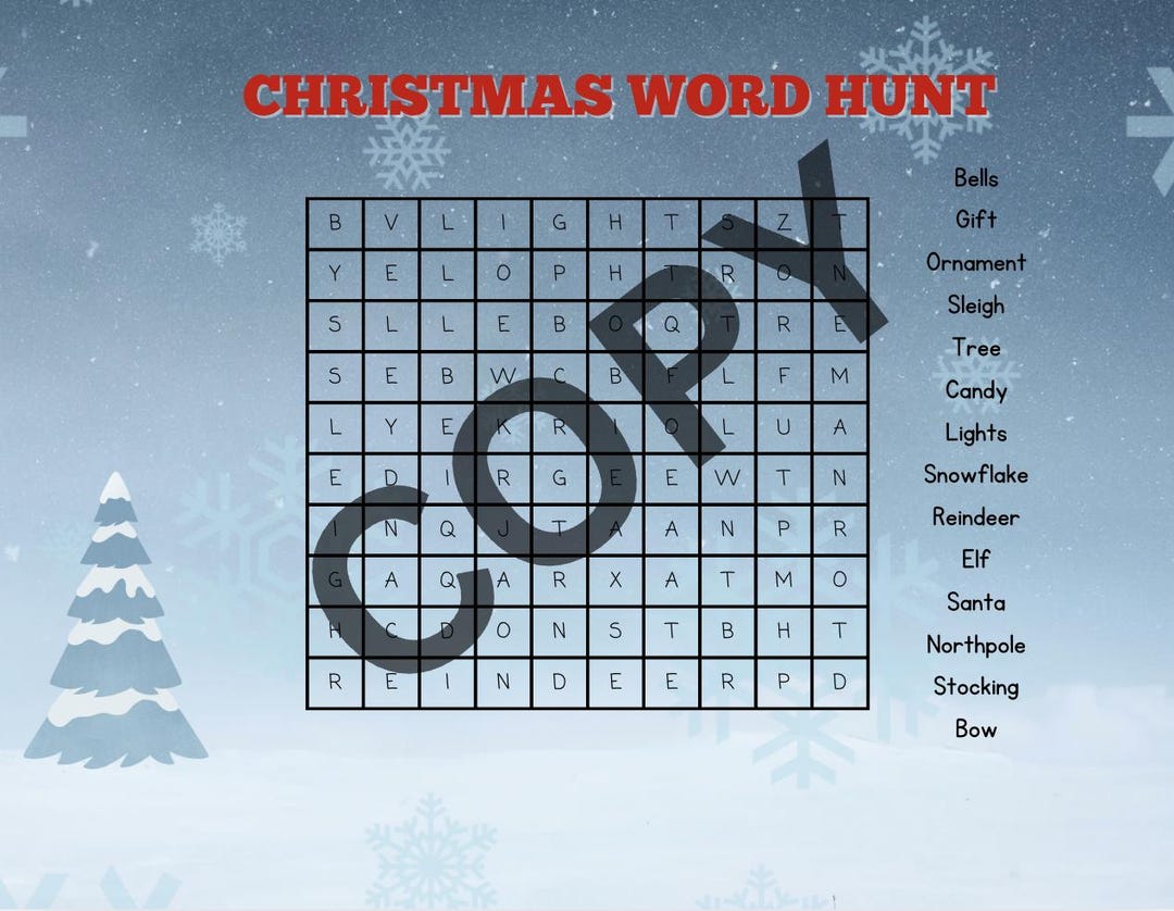 Printable Christmas Word Hunt Game: Holiday Kid's Activity (PDF) - Etsy