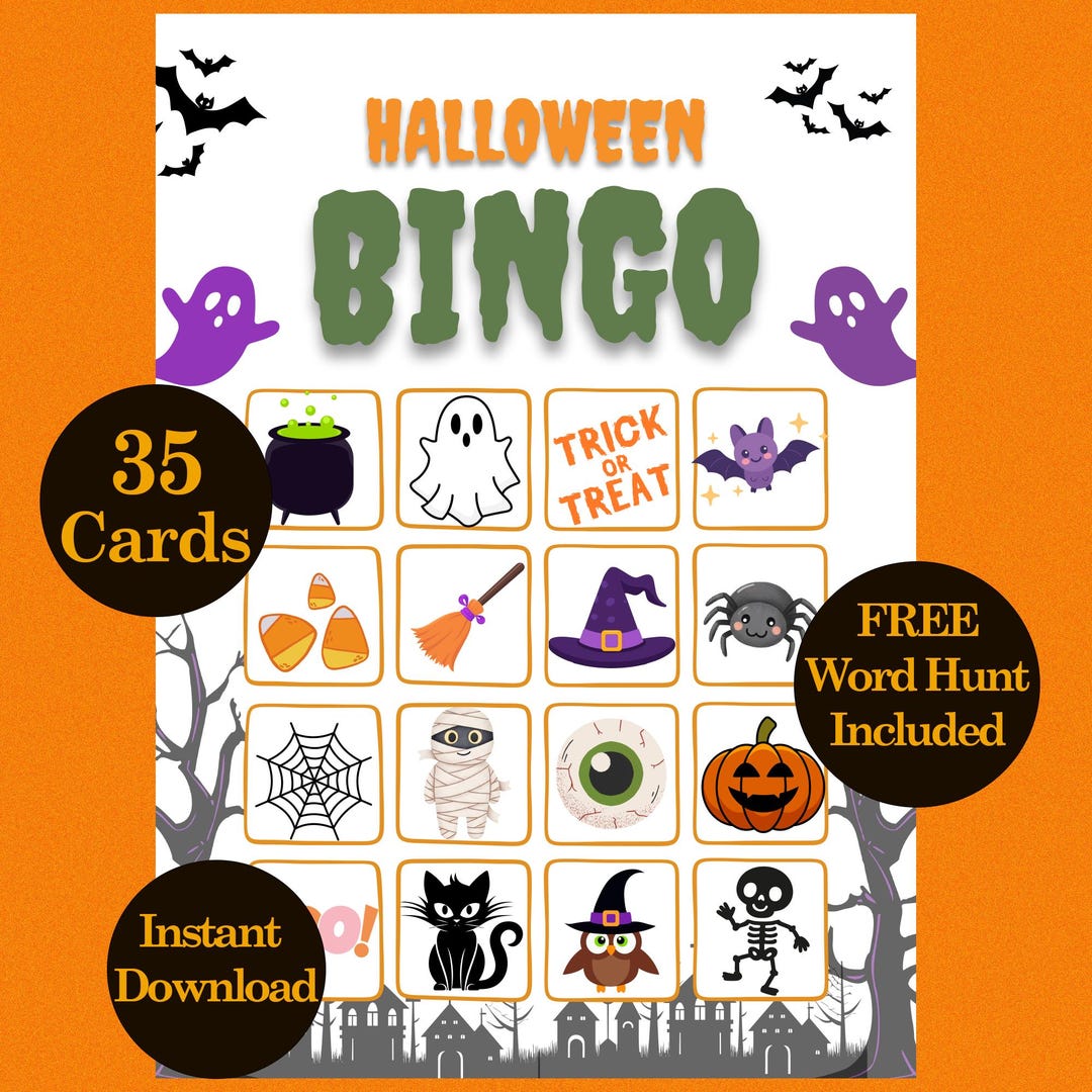 Halloween Bingo Game: 35 Unique 4x4 Cards, Word Hunt (printable) - Etsy