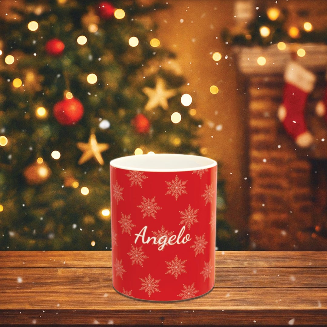 Red Christmas Mug, Personalized Snowflake Gift (11oz, 15oz) - Etsy