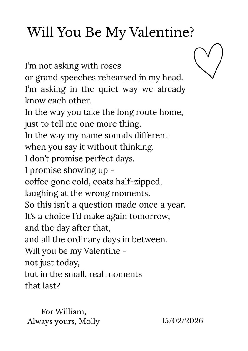 Personalised Love Poem, Will You Be My Valentine Poem, Valentine’s Day ...