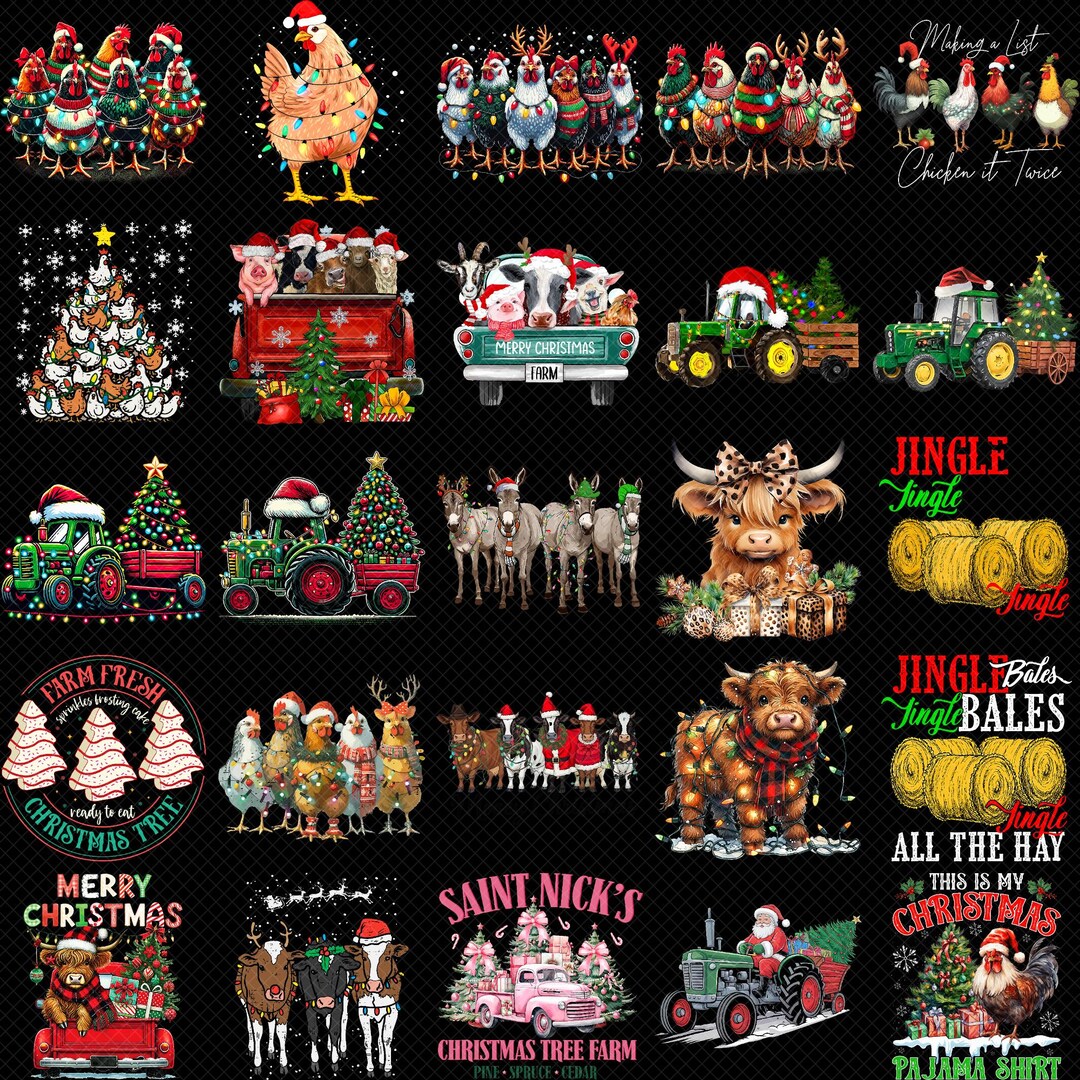 Christmas Farm Animals Clipart Bundle - Holiday PNG, Tractor Christmas ...