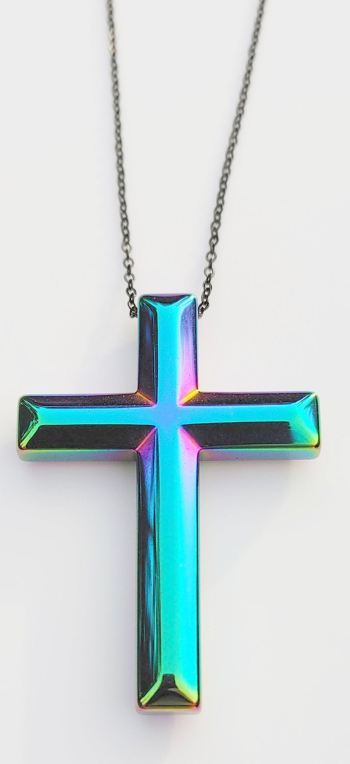 Rainbow Cross Necklace With Chain Non-magnetic Hematite - Etsy