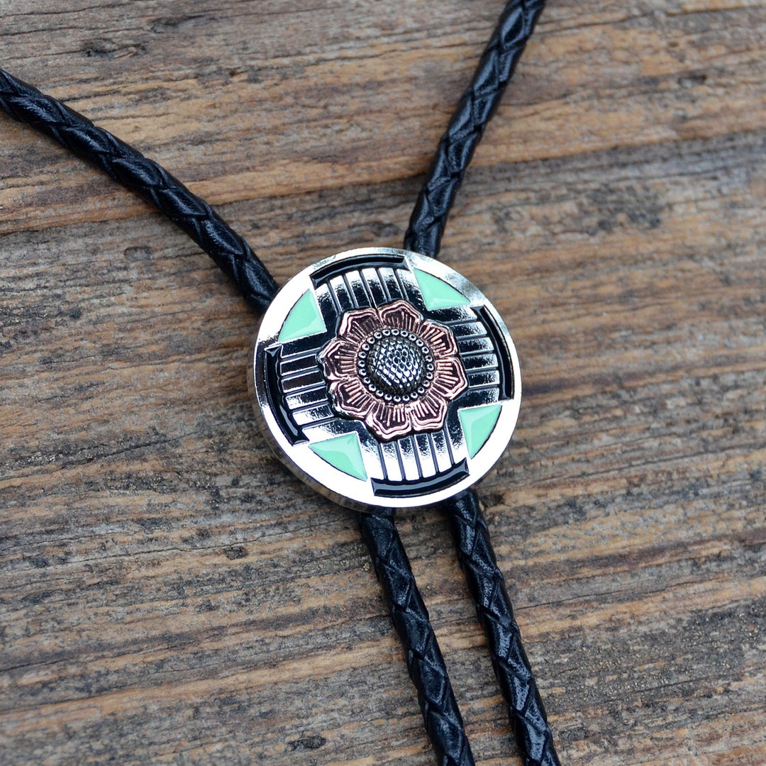 Turquoise Pecos Flower Bolo Tie Customizable Cord Color, Tips and ...