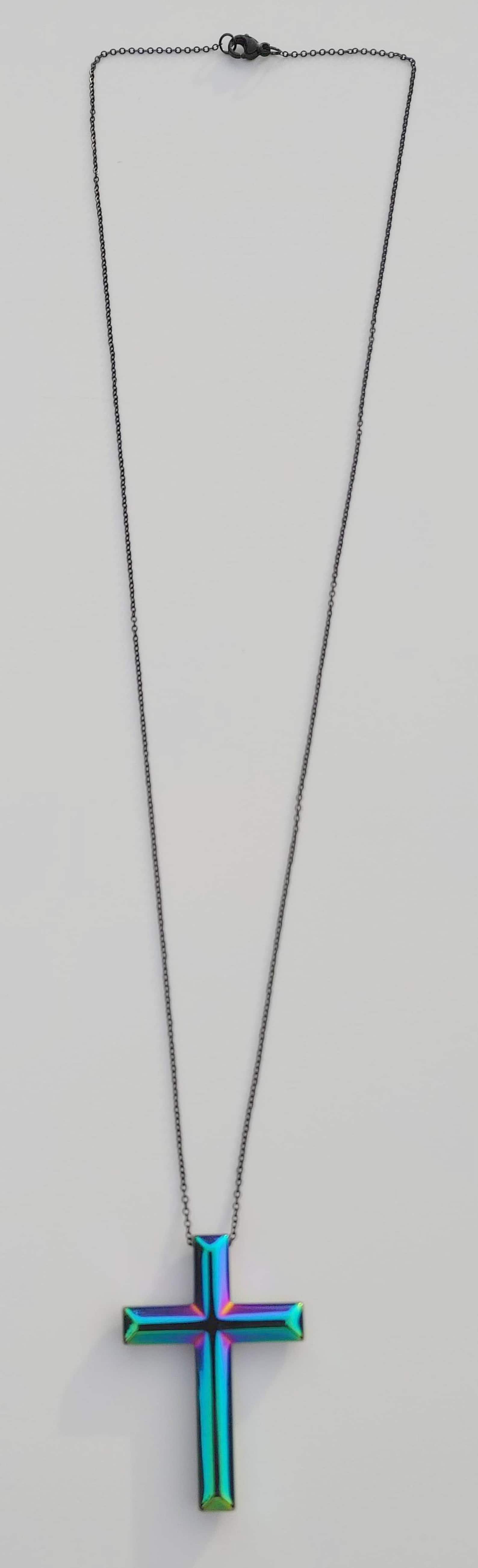 Rainbow Cross Necklace With Chain Non-magnetic Hematite - Etsy