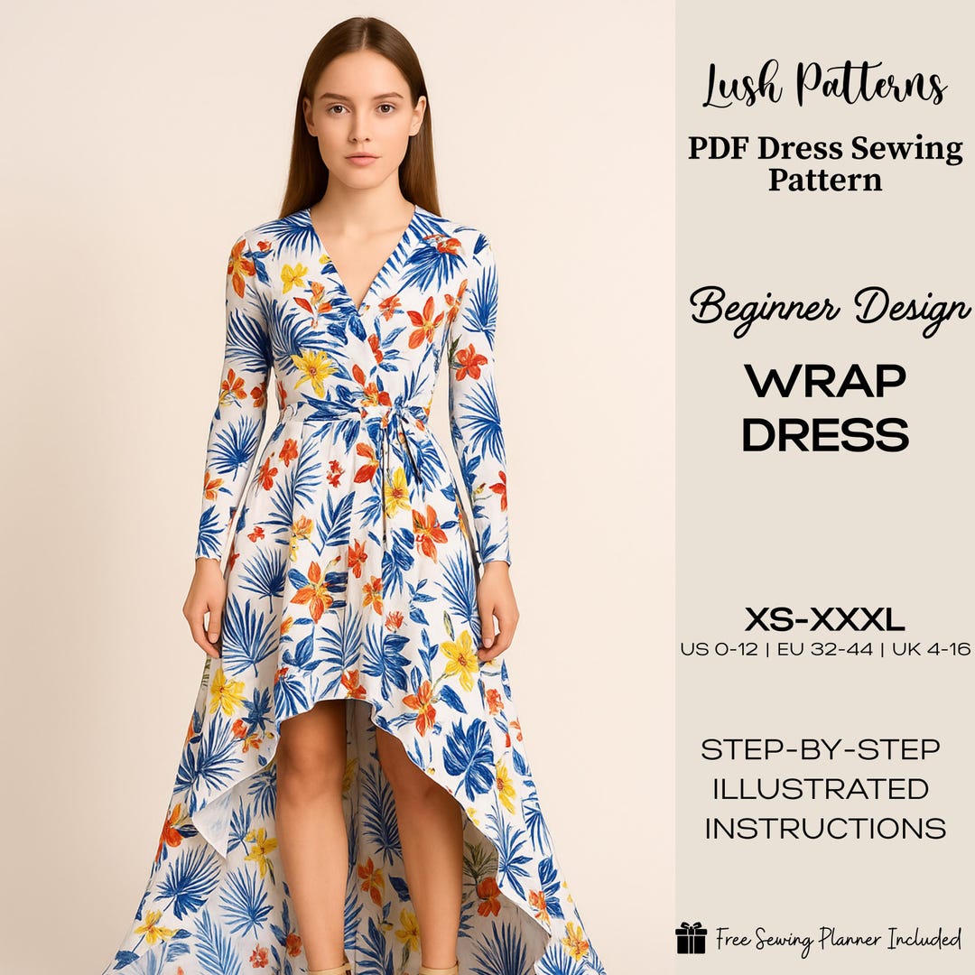 High-low Wrap Dress Sewing Pattern: Long Sleeve, XS-XXXL (digital PDF ...