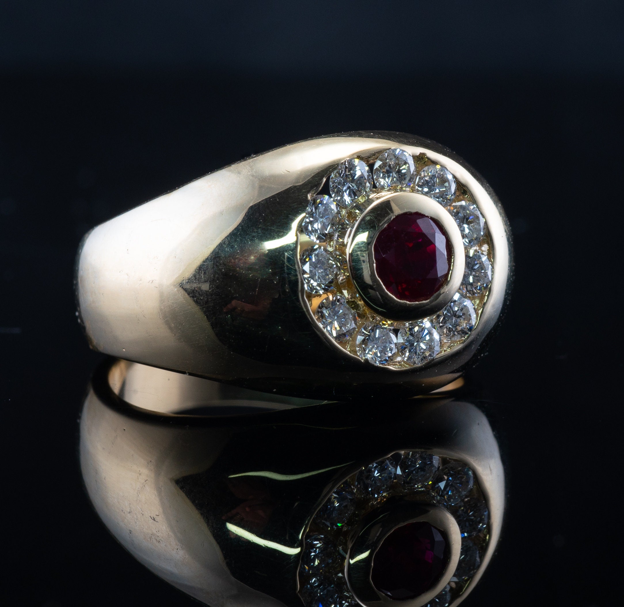 Mens Diamond Ruby Ring 14K Gold Band | Etsy